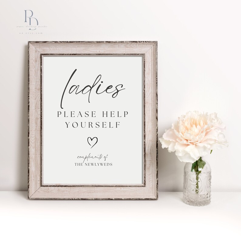 Ladies Wedding Restroom Amenity Basket Sign | Wedding Sign | Bathroom ...