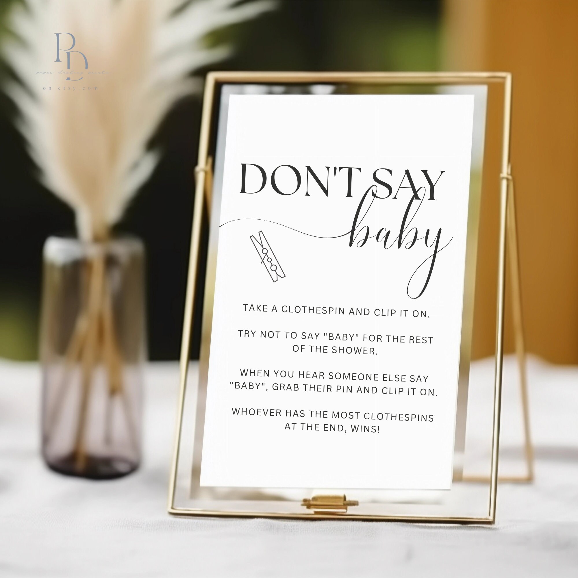 Minimalist Don't Say Baby Sign | Baby Shower Sign | Clothespin Game ...