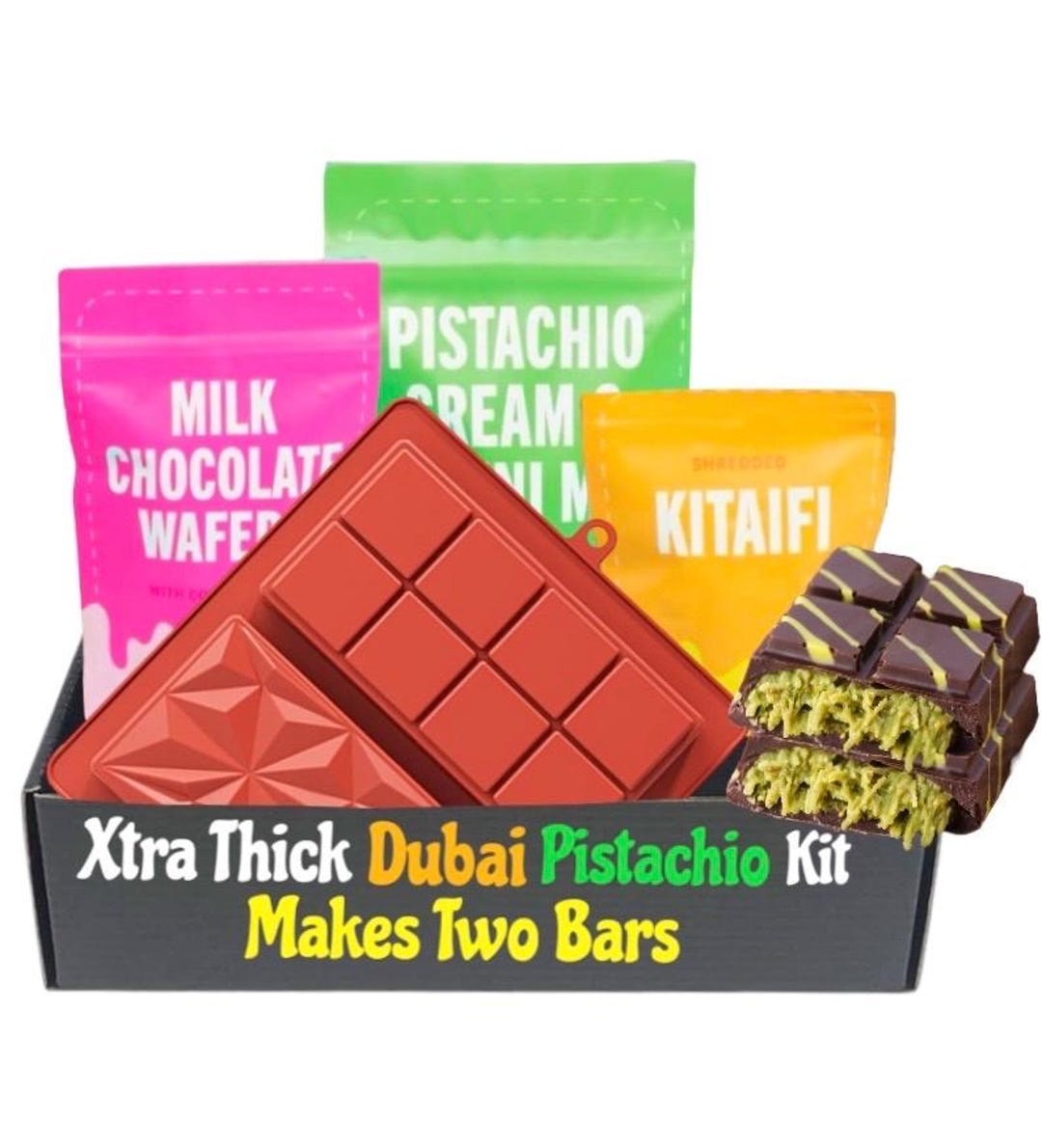 DIY Xtra Thick Double Viral Dubai Chocolate Bar KIT (makes 2 Thick Bars ...