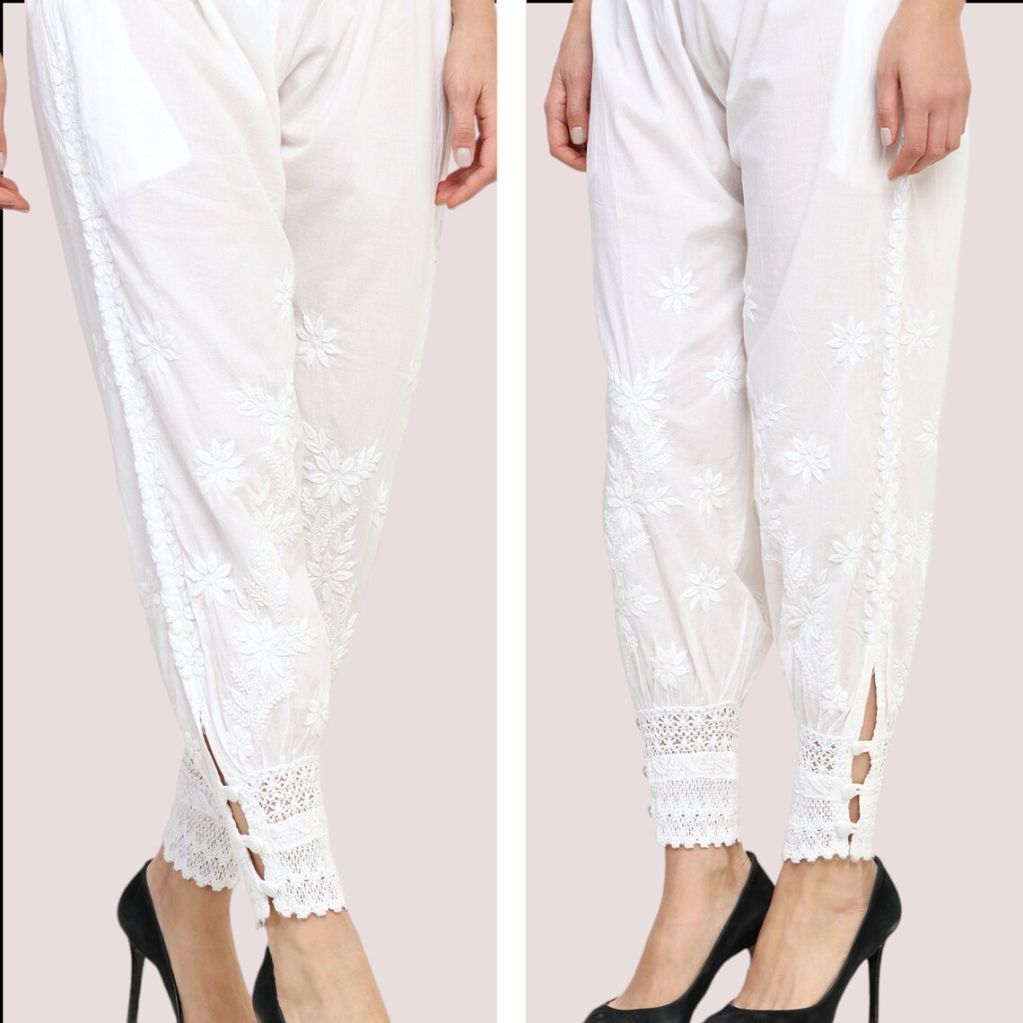 Ladies Salwar Afghani Style Lace Net Mohri With Buttons_ White - Etsy