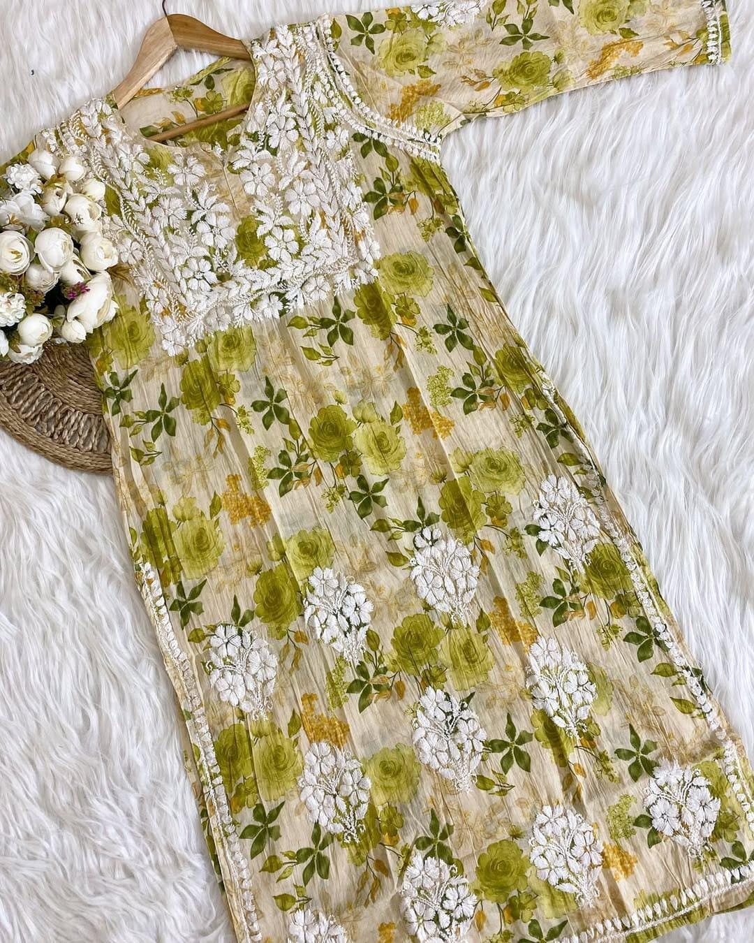 Mulmul Kurti With Chikankari, Rayon Palazzo, Handcrafted Clothing ...