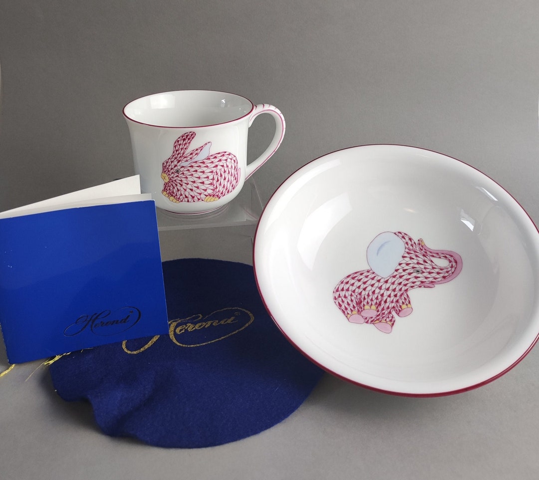 Herend Raspberry Bowl & Cup Children's Tableware Bunny Elephant Rare ...