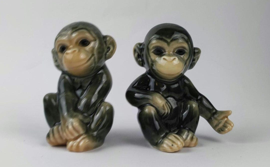2 X Goebel Monkey Chimpanzee 80s Ceramic German Model 542 543 Porcelain ...