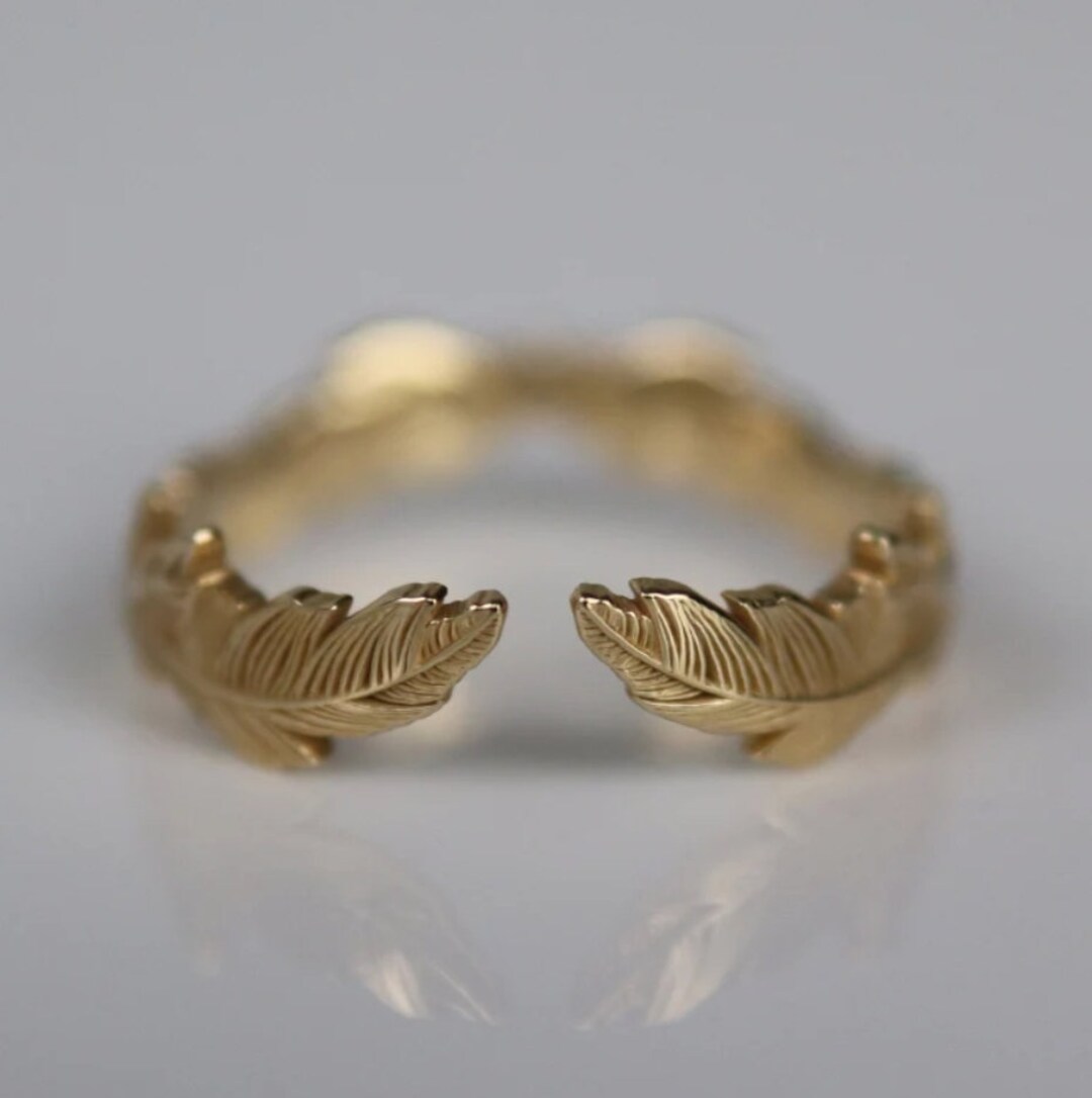 14k Solid Gold Angel Wing Ring Fashion Wrap Around Statement - Etsy