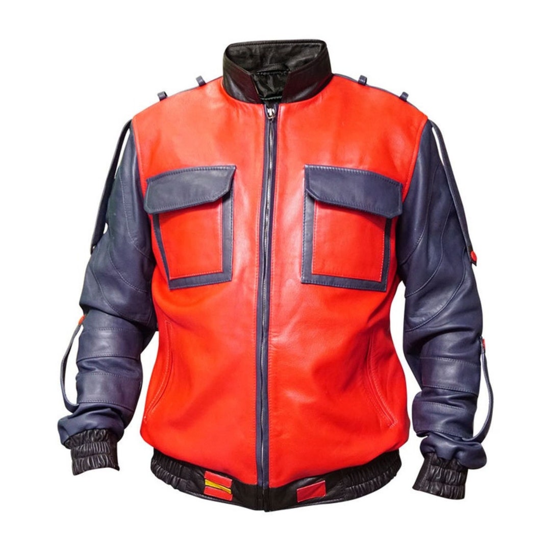 Men's BTTF Inspired Red Leather Jacket Handmade Real Leather Cosplay ...