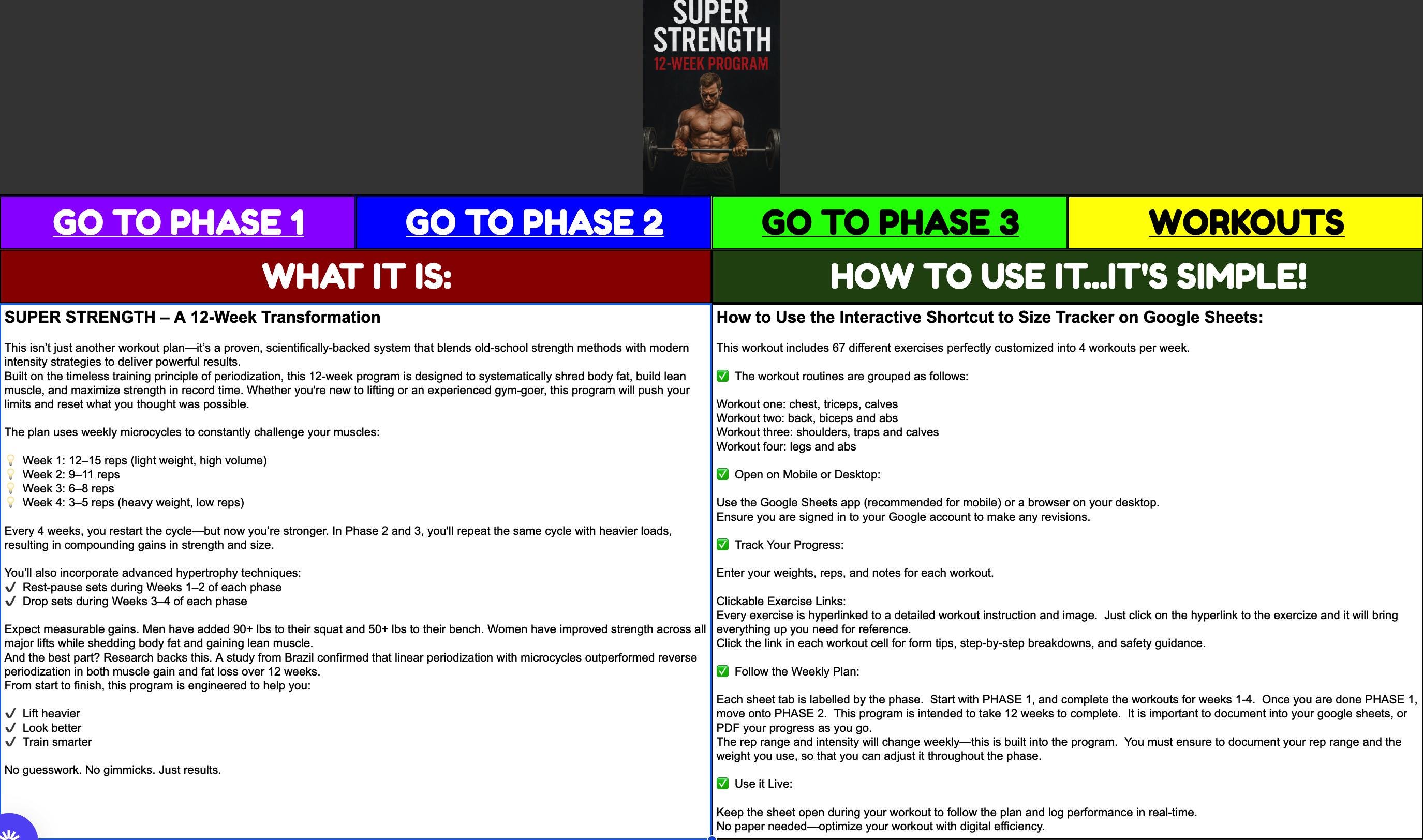 Super Strength Fitness Program | 12-week Gym Plan | PDF Printable ...