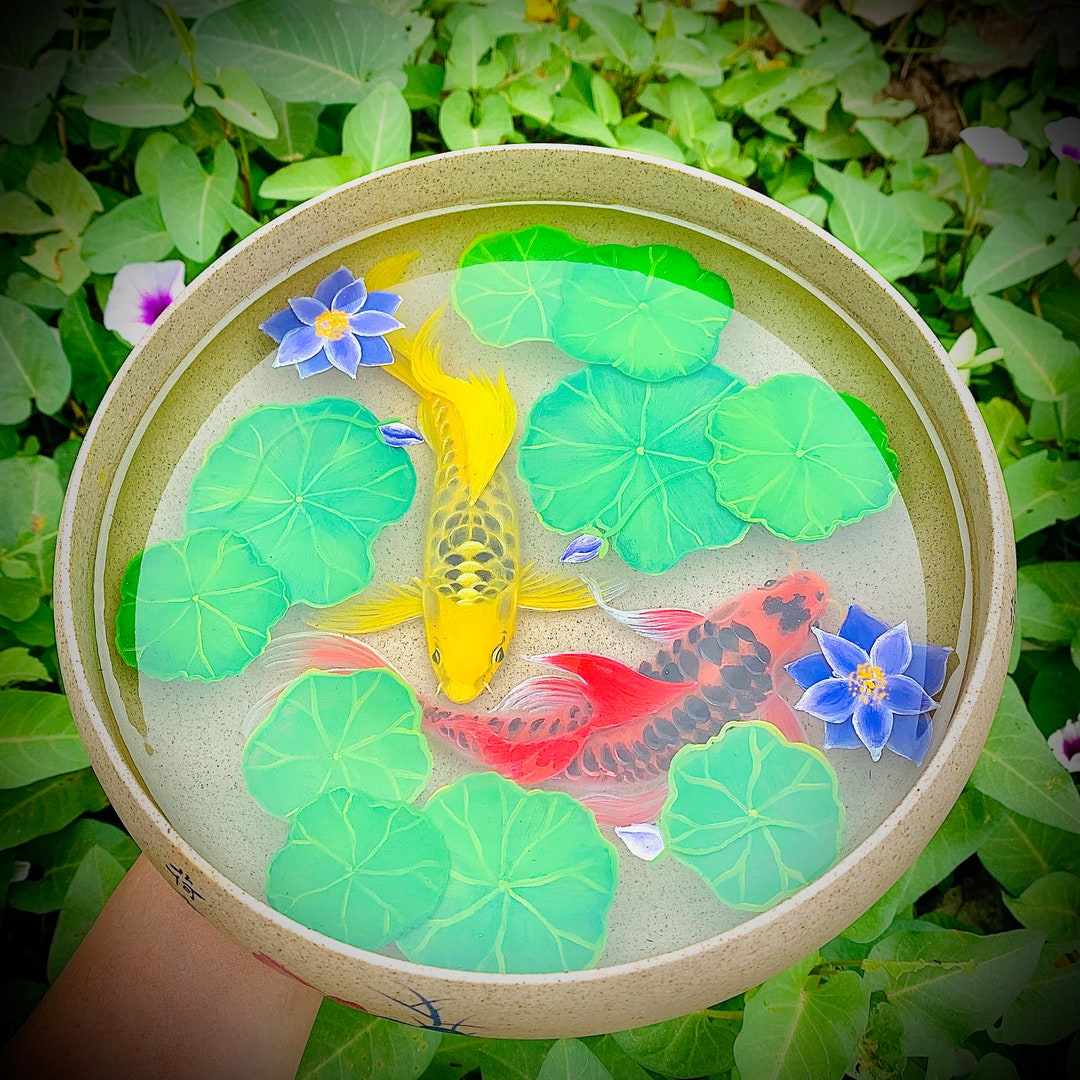 3D Painting of Koi Fish Epoxy Resin Art Natural Ceramic - Etsy