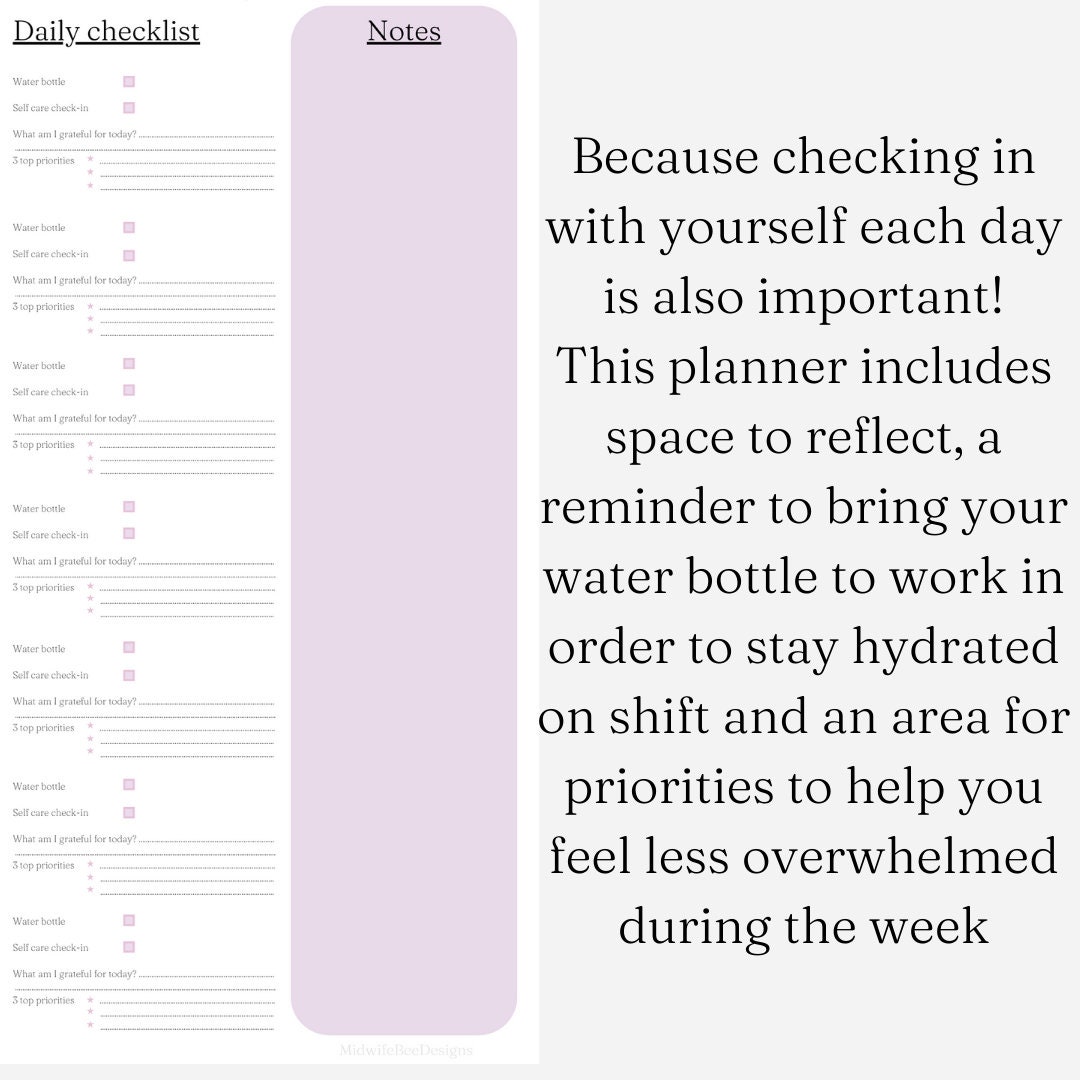 Printable Digital Shift and Meal Planner for Midwives - Etsy