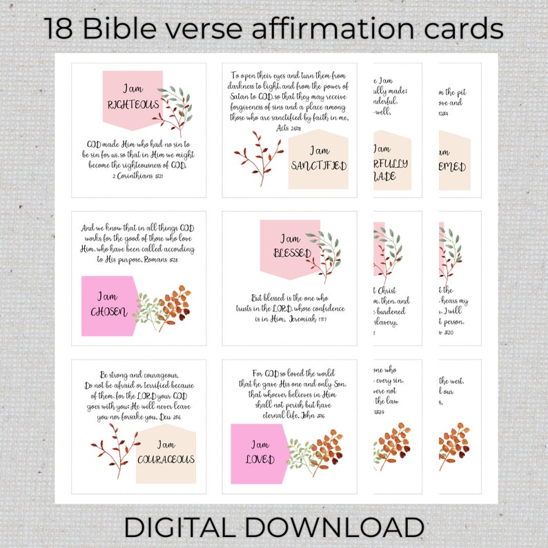 18 Christian Bible Verse Printable Affirmation Cards/faith Cards ...