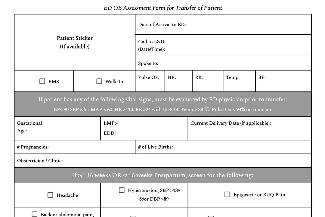OB Assessment Form for the ED - Etsy