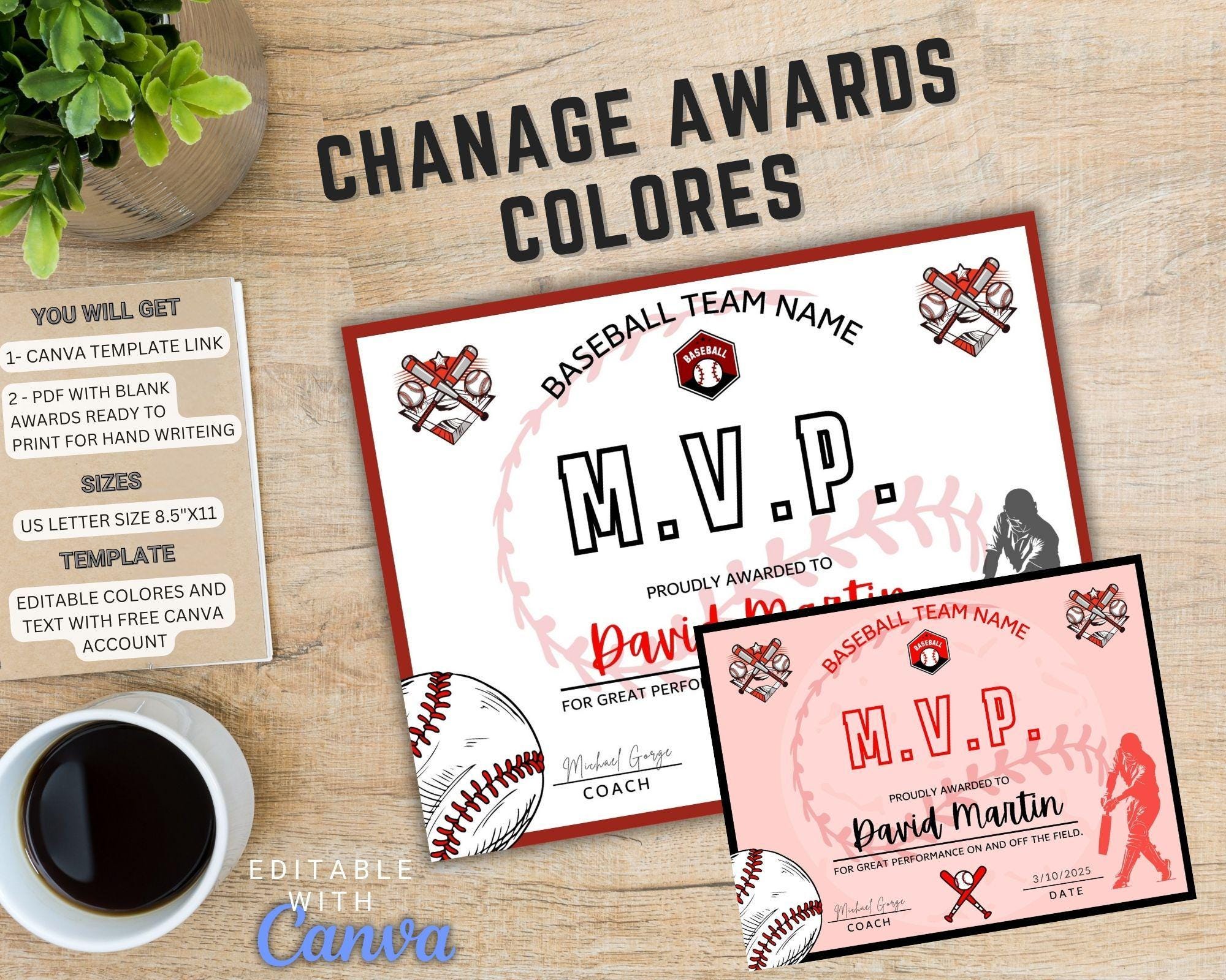 End of Season Award Certificates, Printable Editable Baseball Awards ...