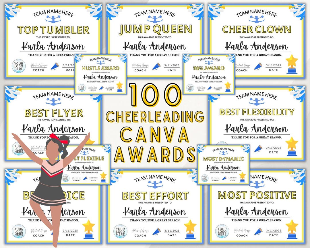 Editable Cheer Awards | Cheerleading Certificate Template ...