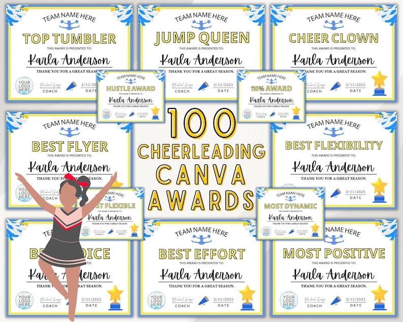 Editable Cheer Awards | Cheerleading Certificate Template ...