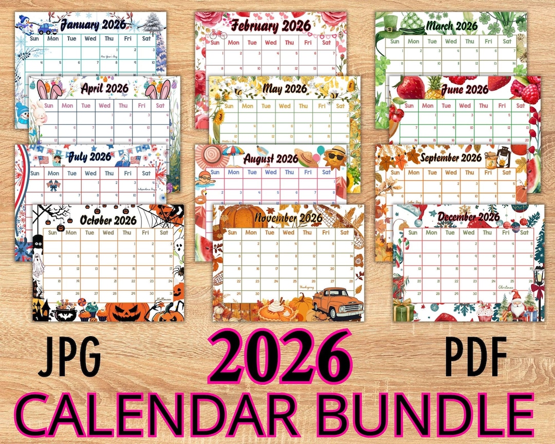2026 Calendar Bundle Printable, Monthly Planner, Cute Printable Monthly ...