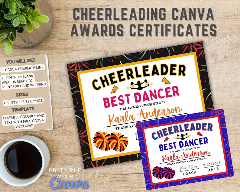 Cheerleading Certificate Template | Editable Cheer Awards ...