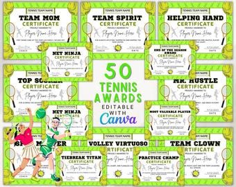 Editable Tennis Award Certificate Team Party Printable (canva Template ...