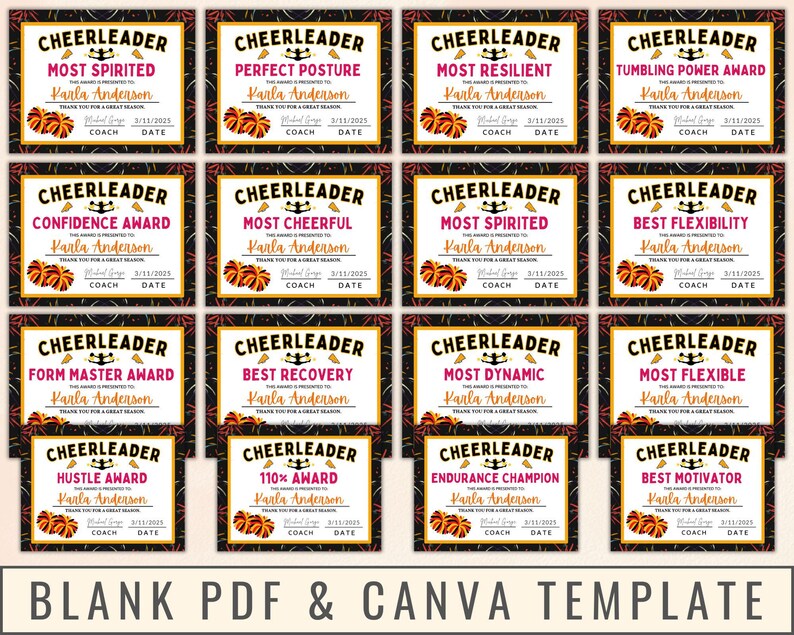 Cheerleading Certificate Template | Editable Cheer Awards ...