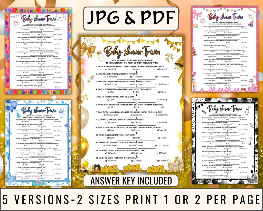 Baby Shower Trivia Game, Printable Baby Shower Game for Boy or Girl ...