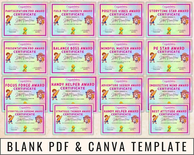 Editable Classroom Awards Certificates, Student Appreciation, Canva ...