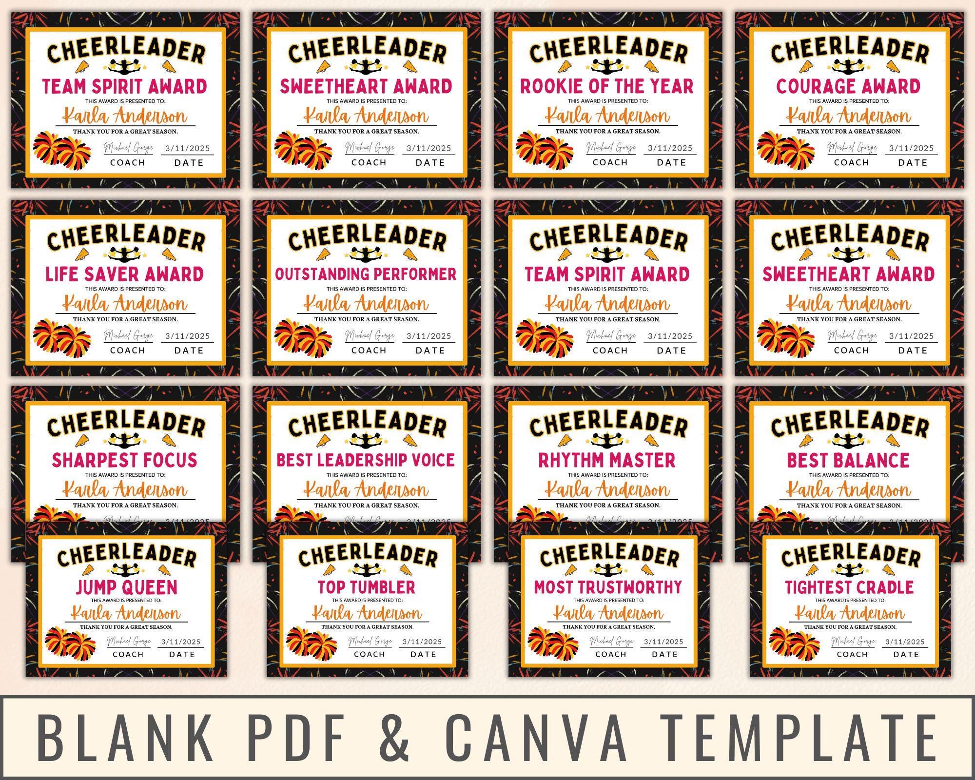 Cheerleading Certificate Template | Editable Cheer Awards ...