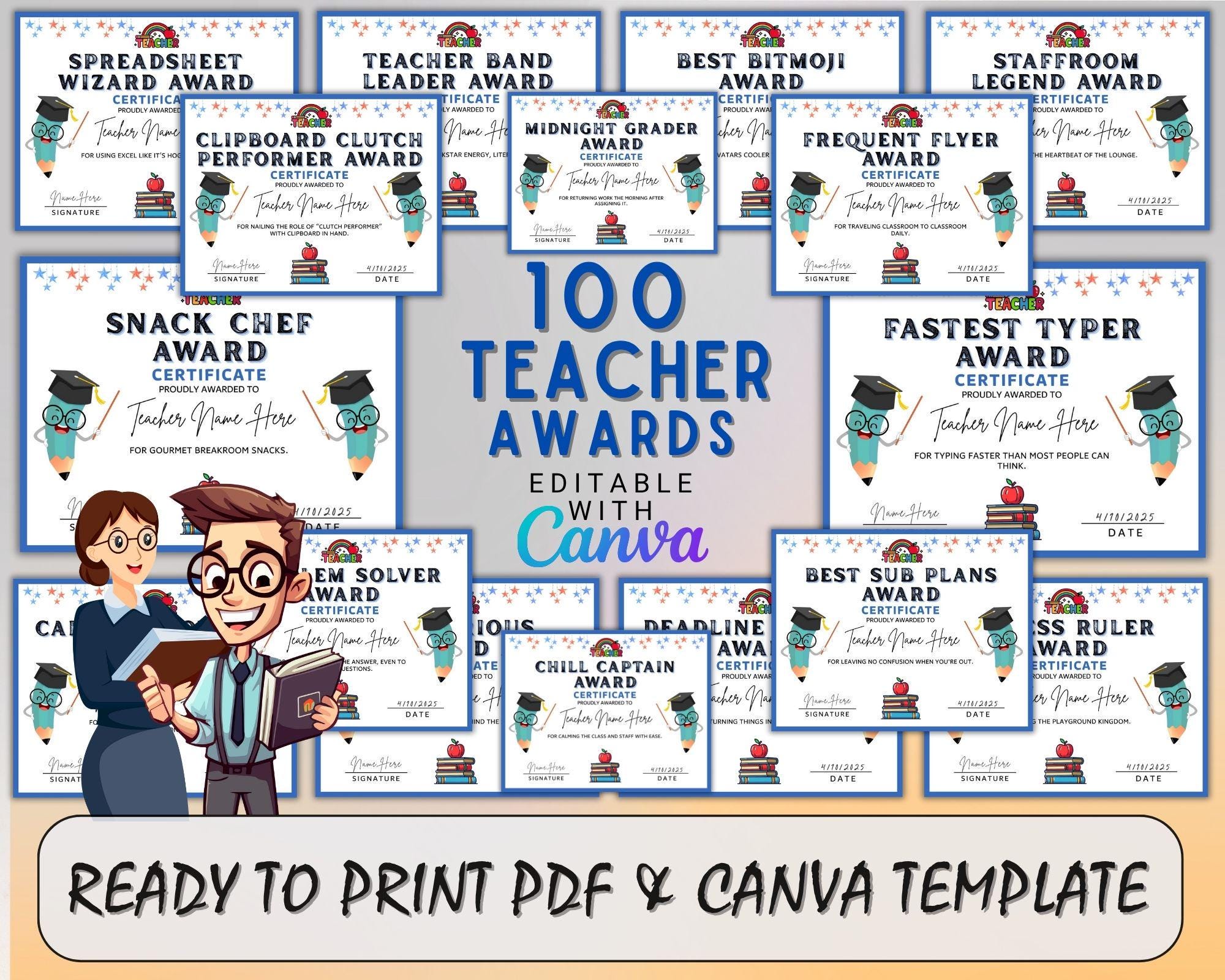100 Funny Editable Teacher Awards Certificates, Teacher Appreciation ...