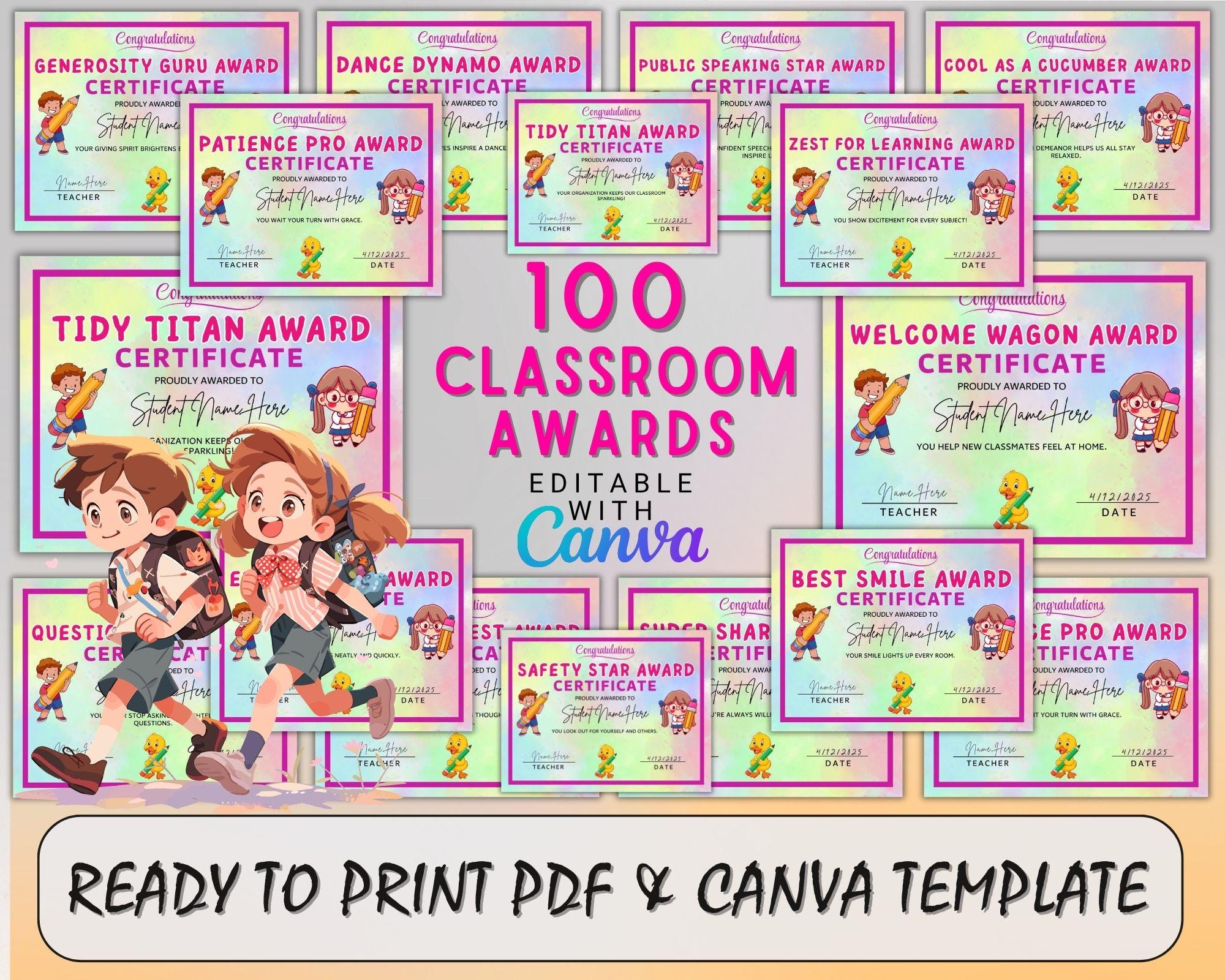 Editable Classroom Awards Certificates, Student Appreciation, Canva ...