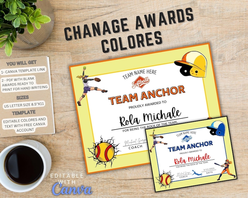 Printable Editable Softball Awards, Softball Team Awards, End of Season ...