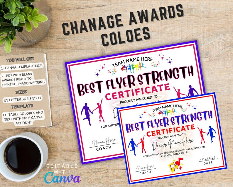 Editable Dancing Awards Certificates, Canva Template, Dancing Awards ...