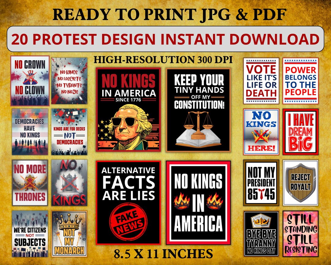 No Kings Day Protest Signs, Printable Anti-monarchy Posters, Wall Art ...