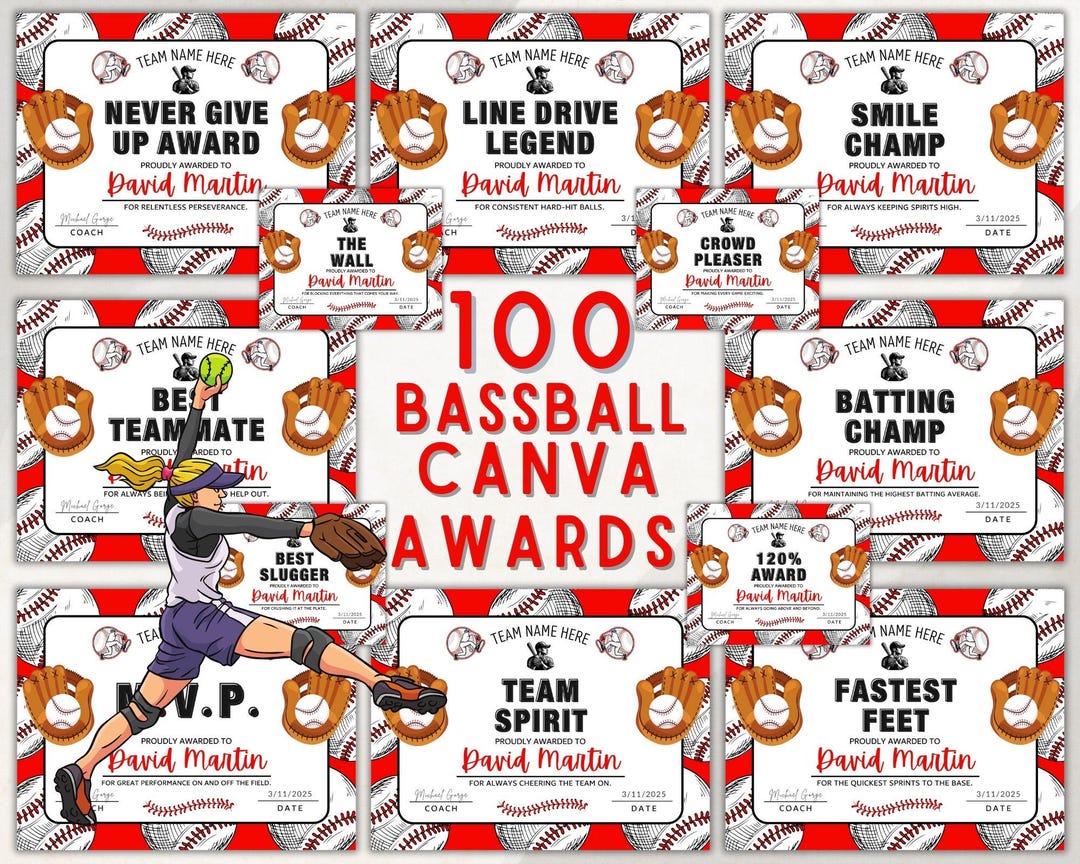Printable Editable Baseball Awards, Baseball Team Awards, End of Season ...