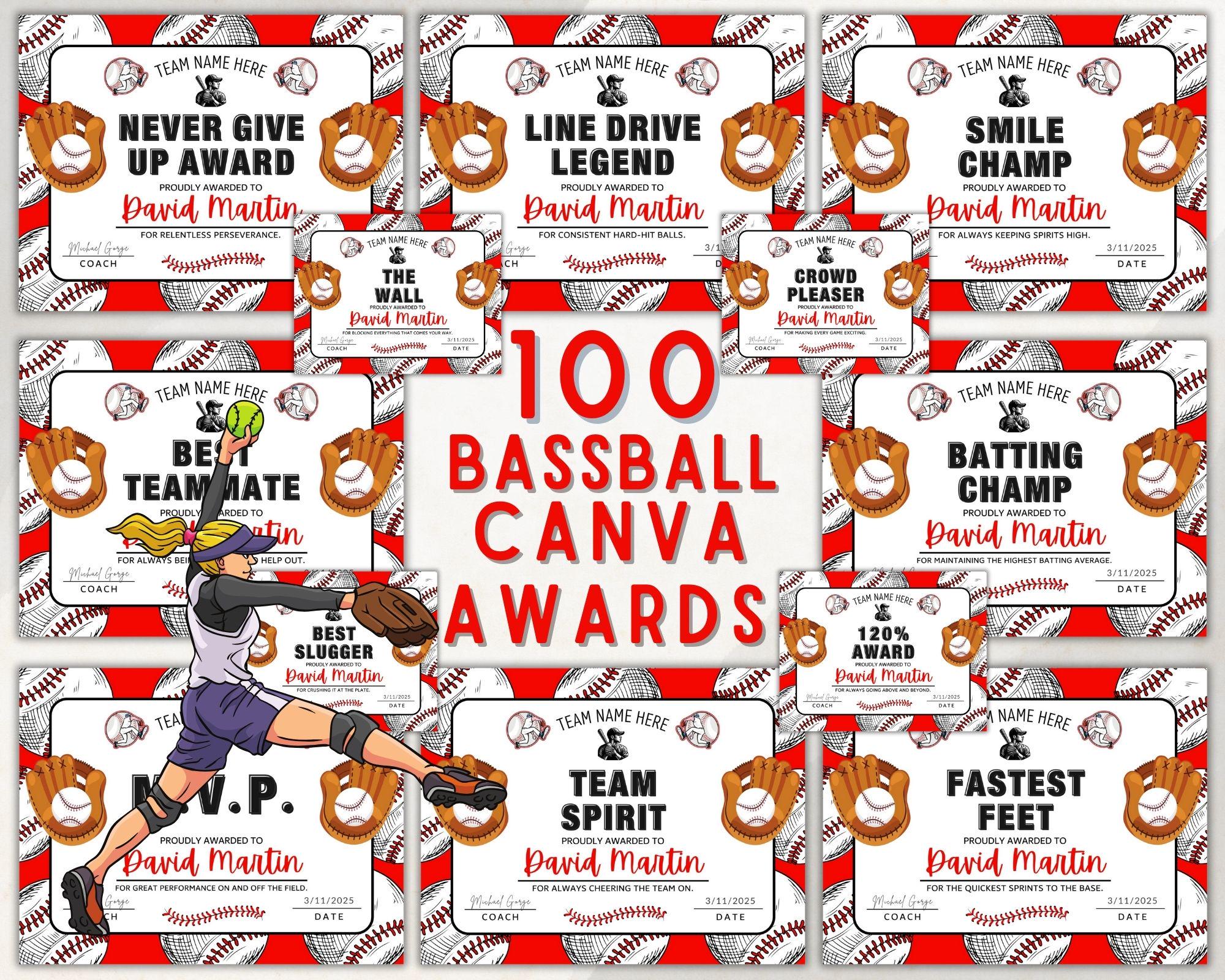 Printable Editable Baseball Awards, Baseball Team Awards, End of Season ...
