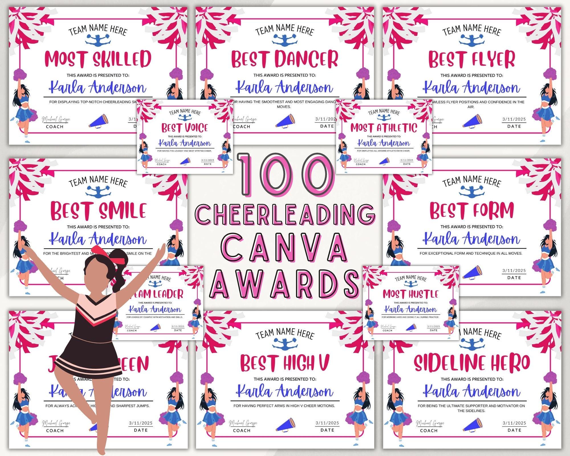Cheerleading Certificate Bundle | Canva Template | Editable Cheer ...
