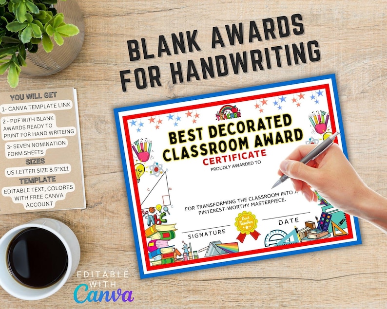 100 Funny Editable Teacher Awards Certificates, Canva Template, Teacher ...