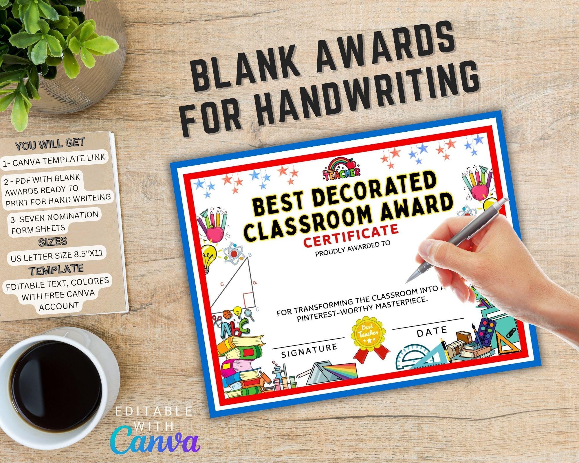 100 Funny Editable Teacher Awards Certificates, Canva Template, Teacher ...