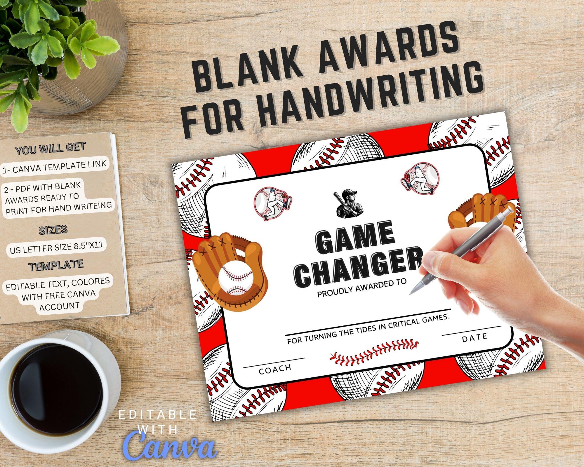 Printable Editable Baseball Awards, Baseball Team Awards, End of Season ...