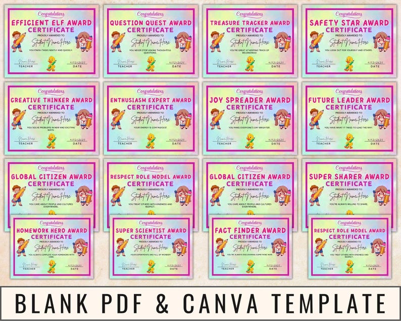 Editable Classroom Awards Certificates, Student Appreciation, Canva ...