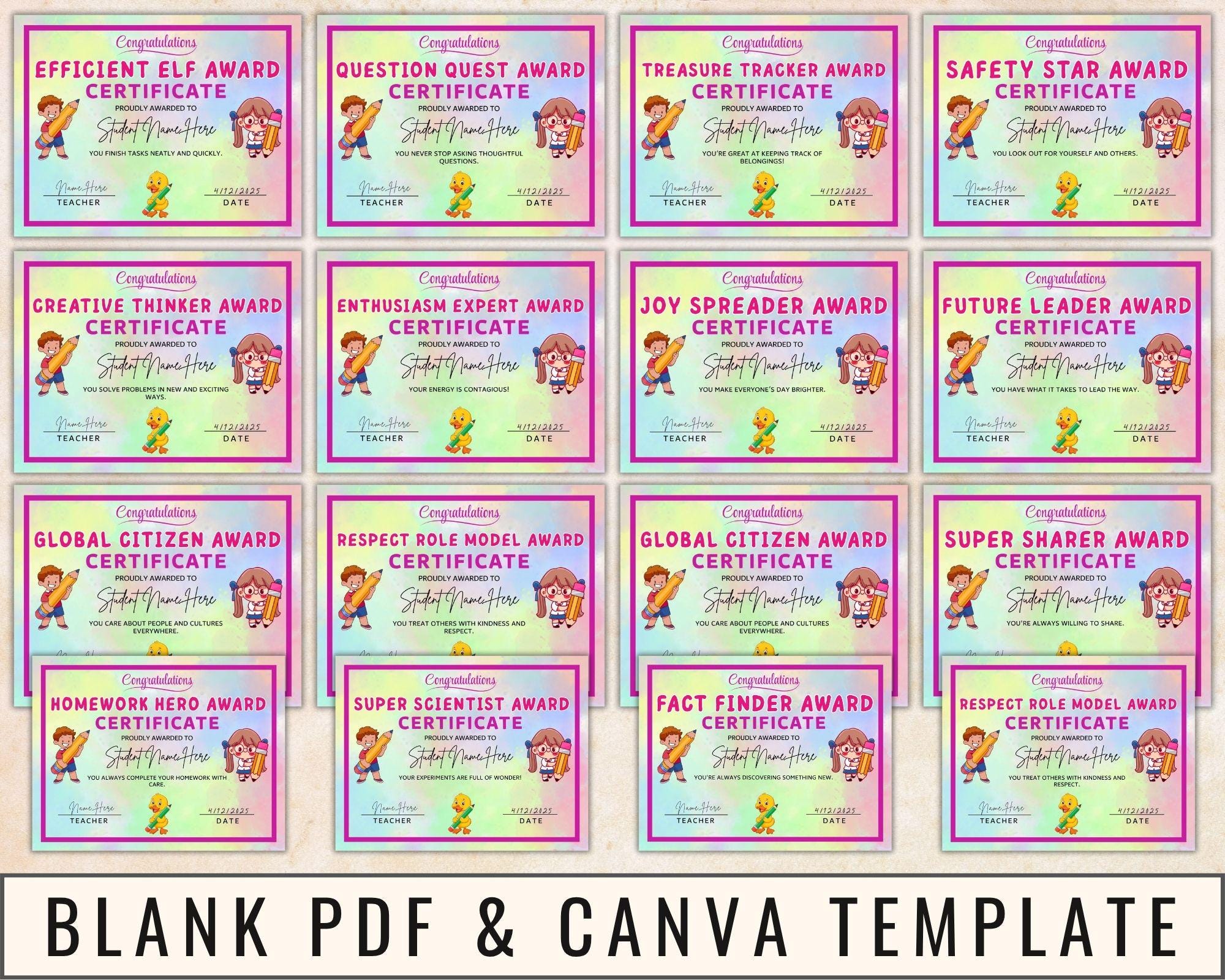 Editable Classroom Awards Certificates, Student Appreciation, Canva ...