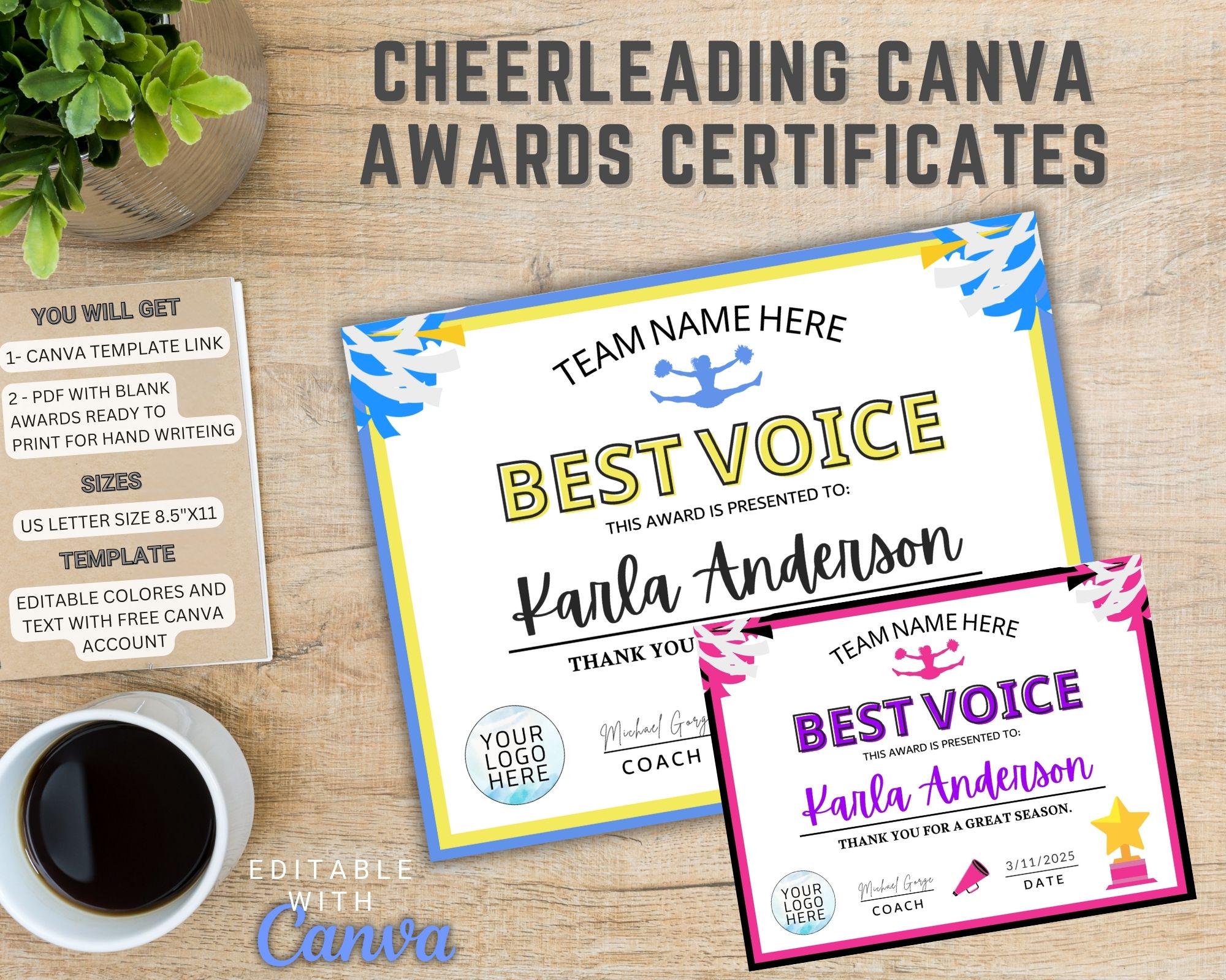Editable Cheer Awards | Cheerleading Certificate Template ...