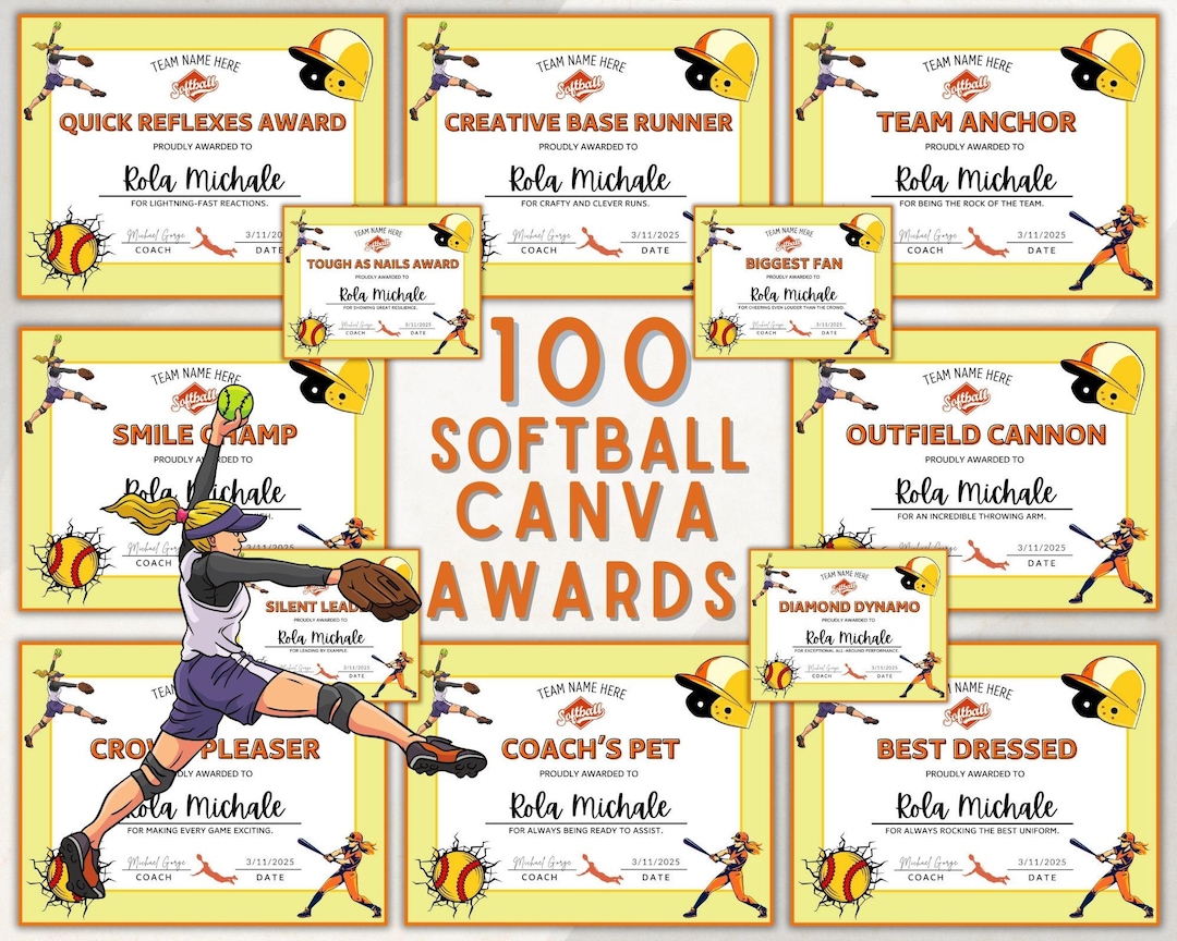 Printable Editable Softball Awards, Softball Team Awards, End of Season ...