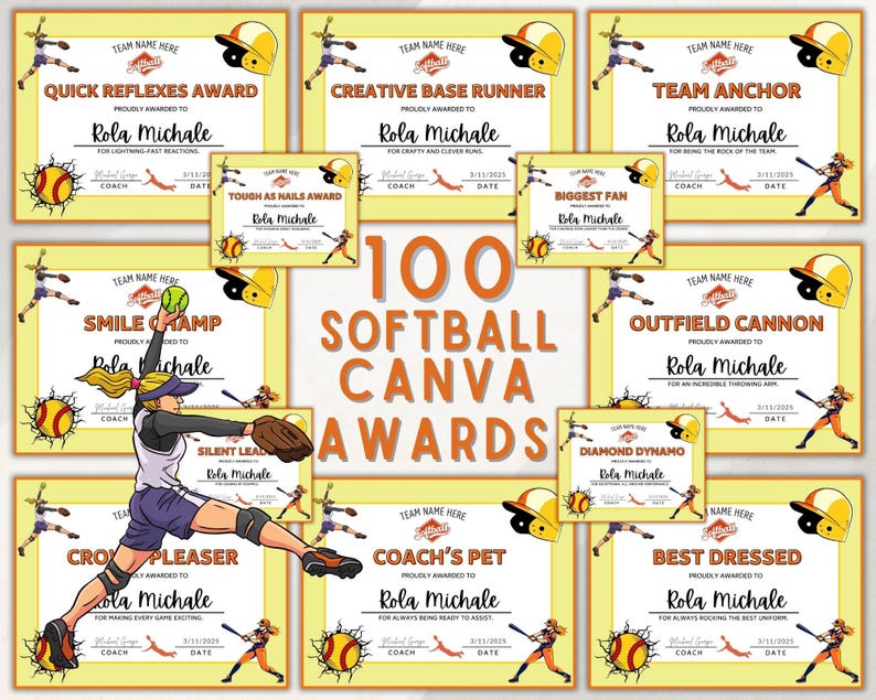 Printable Editable Softball Awards, Softball Team Awards, End of Season ...