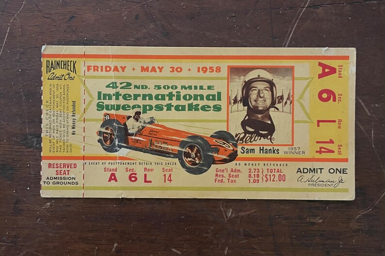 1958 Indy 500 Admission Ticket - Etsy