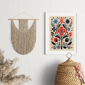 Norwegian Folk Art Floral Bird Print Set of 3, Nordic Framed Canvas ...