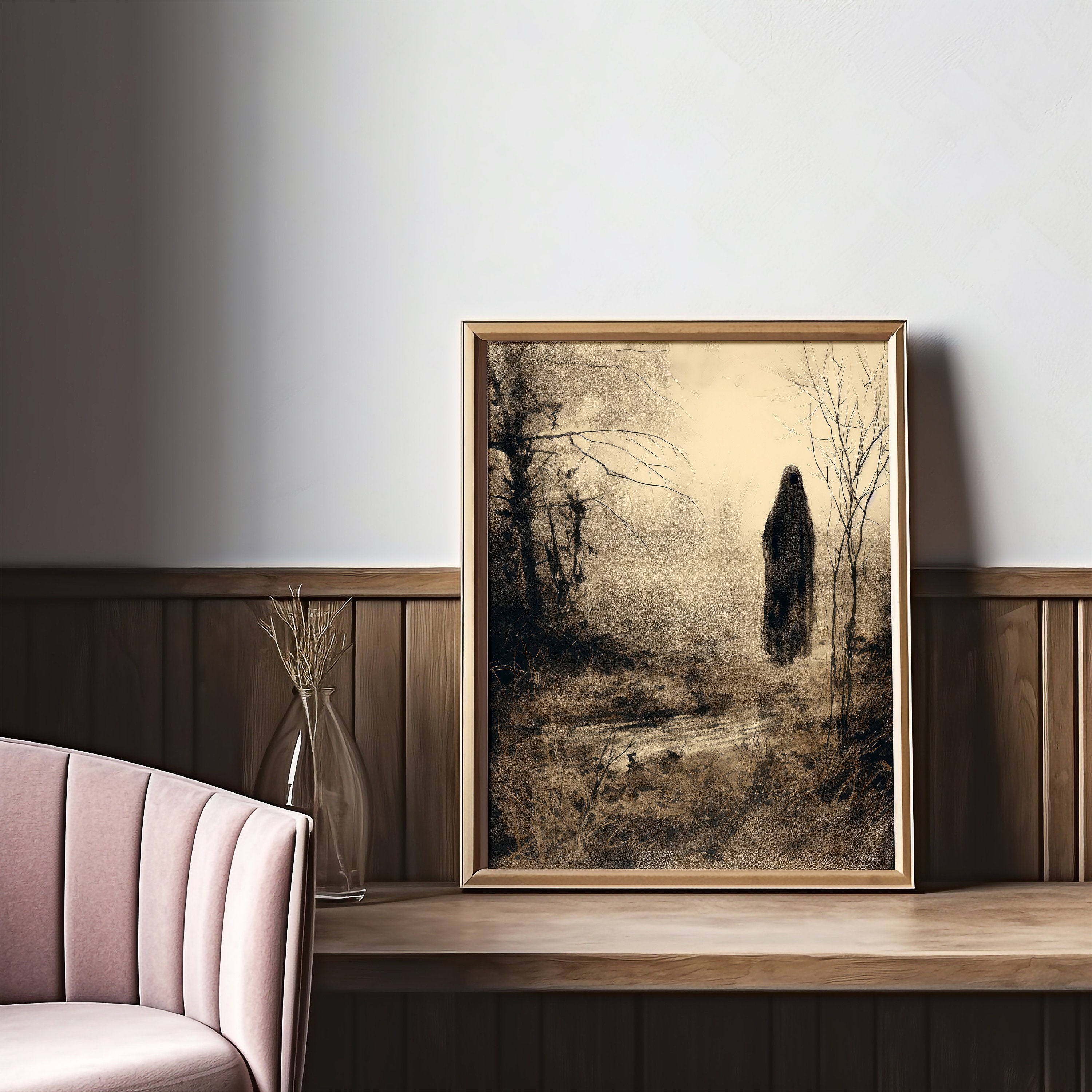 Ghost in Spooky Field, Farmhouse Halloween Bedroom Living Room Wall ...