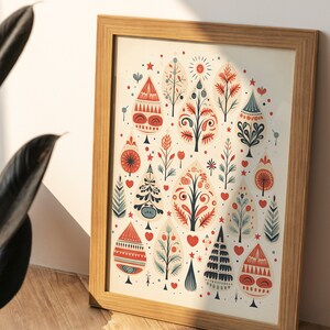 Scandinavian Folk Art Christmas Trees Print, Nordic Prints, Bedroom ...