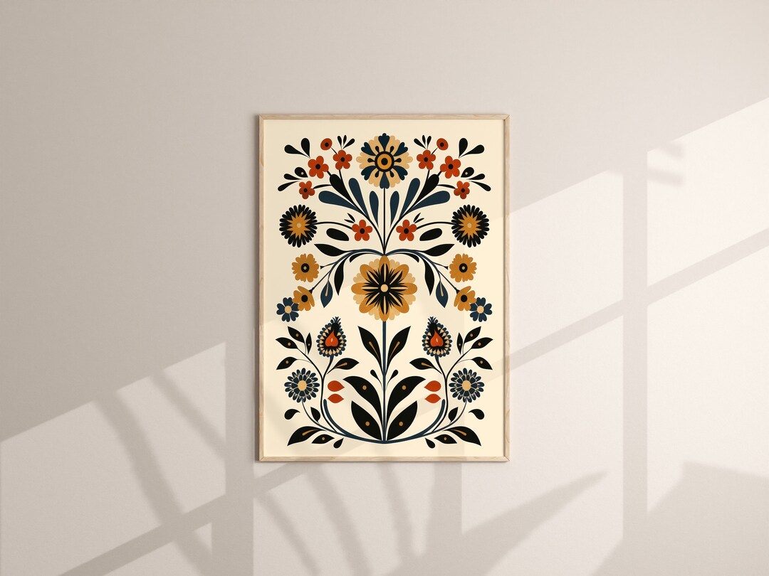 Scandinavian Folk Art Flower Wall Art, Nordic Prints, Bedroom Living ...