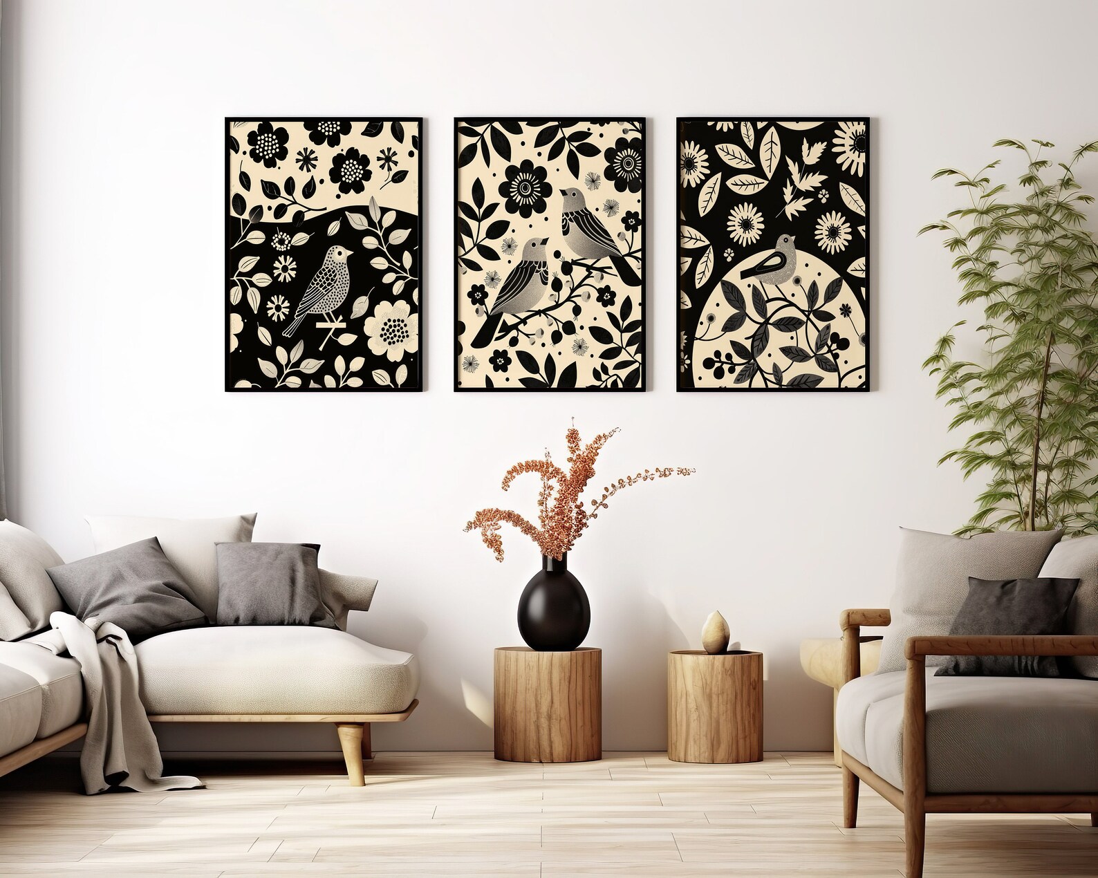Norwegian Folk Art Floral Bird Print Set of 3, Nordic Wall Art, Bedroom ...