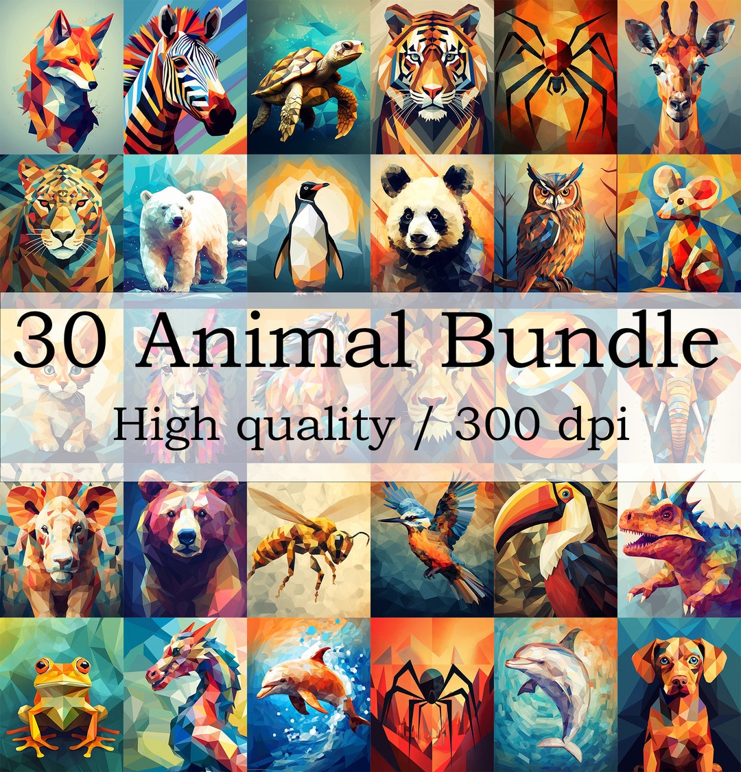 Cubism Animal Clipart, Vibrant Colors, Bedroom Living Room Home Decor ...
