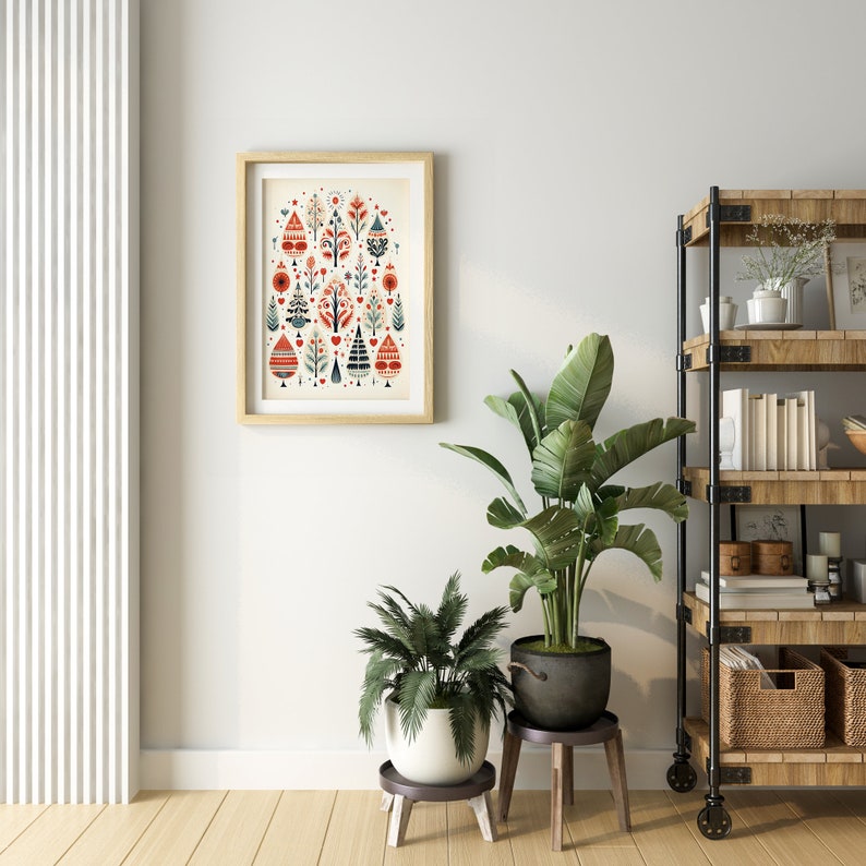 Scandinavian Folk Art Christmas Trees Canvas Wall Art Print, Nordic ...