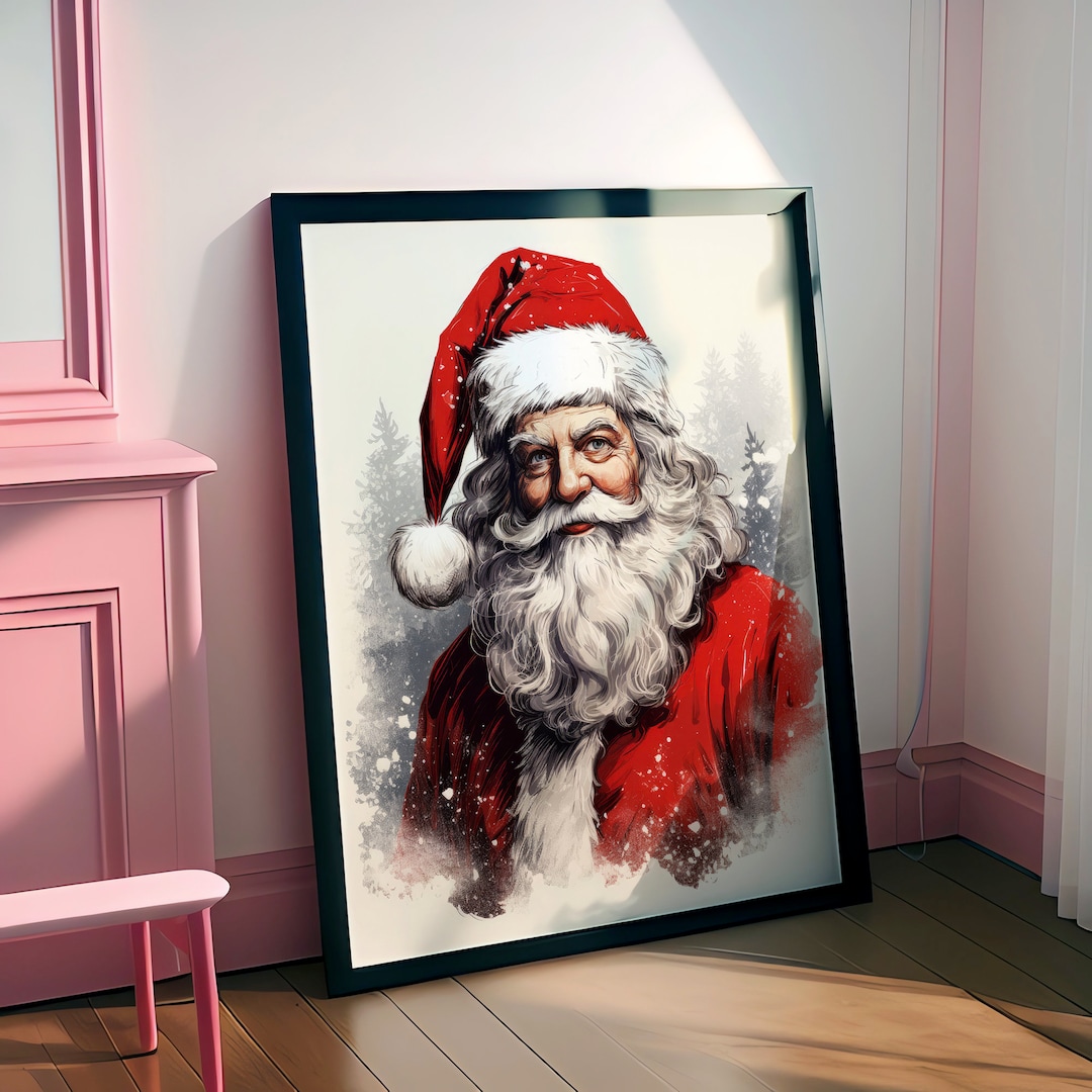 Santa Claus Christmas Printable Wall Art, Xmas Prints, Living Room Cafe ...