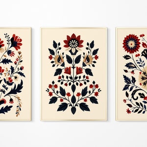 Scandinavian Folk Art Print Set of 3 - Nordic Floral Wall Art, Kurbits ...